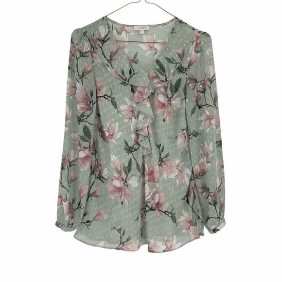 Laura | Tops | Laura Pastel Green Pink Textured Sheer Floral Top | Poshmark
